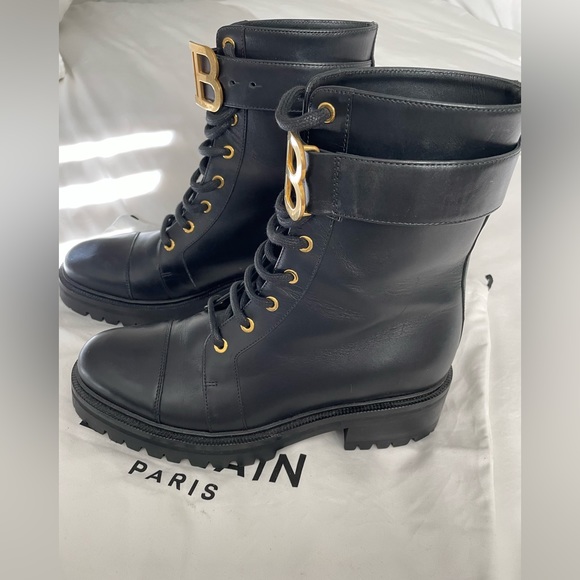 Balmain | Shoes | Balmain Black Combat Boots With Gold Accents | Poshmark